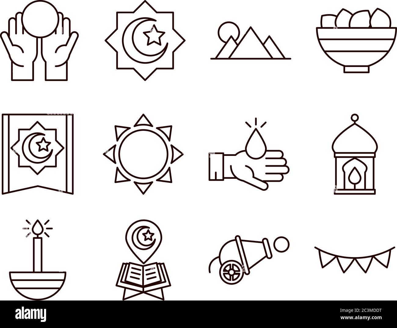 eid mubarak islamic religious celebration traditional icons set vector ...