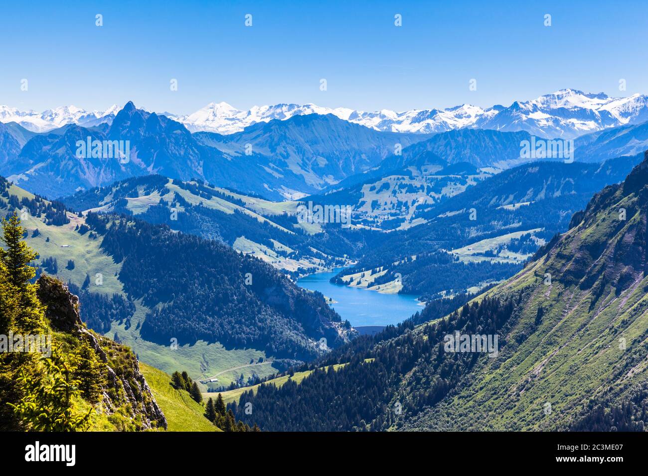 Panorama view of Bernese Alps from top of Rochers-de-Naye, near ...