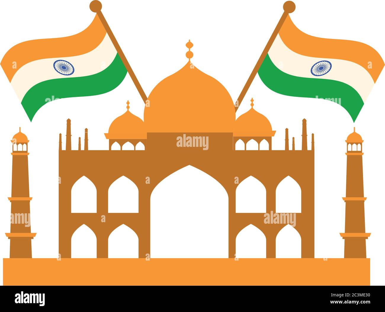 happy independence day india, famous taj mahal temple flags vector ...