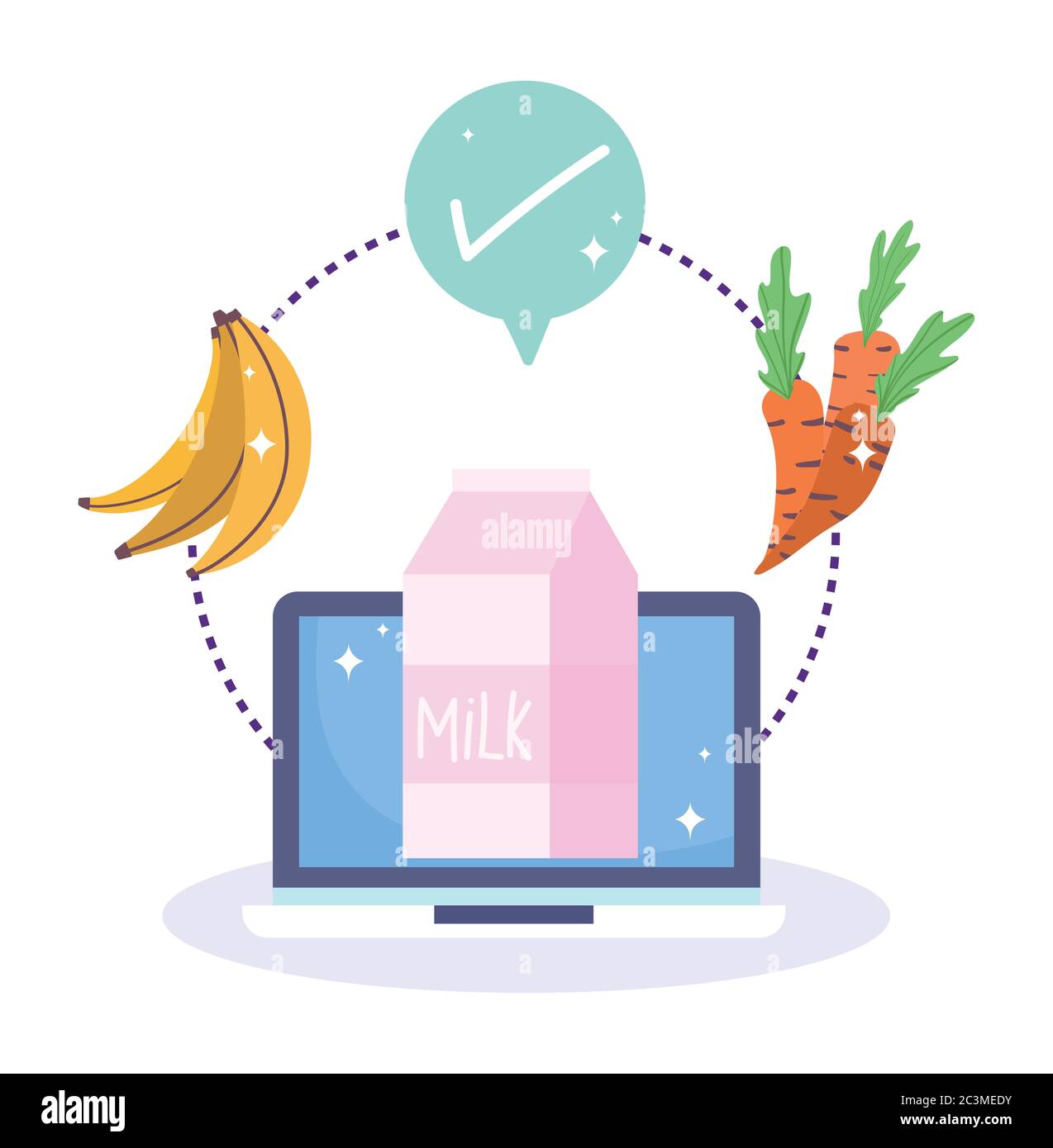 online market, computer milk fruit vegetable check mark, food grocery ...