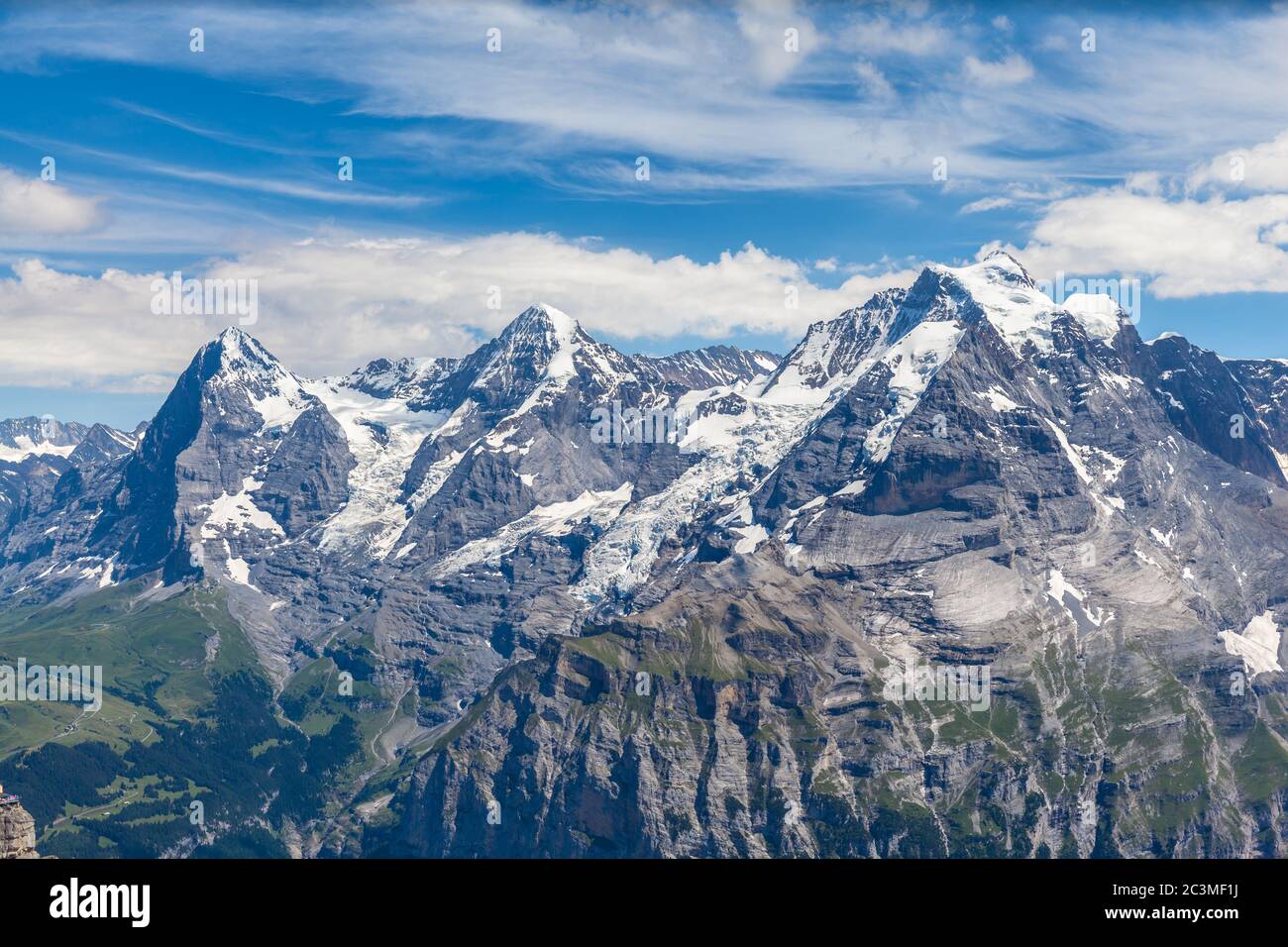 Stunning view of the famous peaks: Eiger, Monch and Jungfrau of Swiss ...