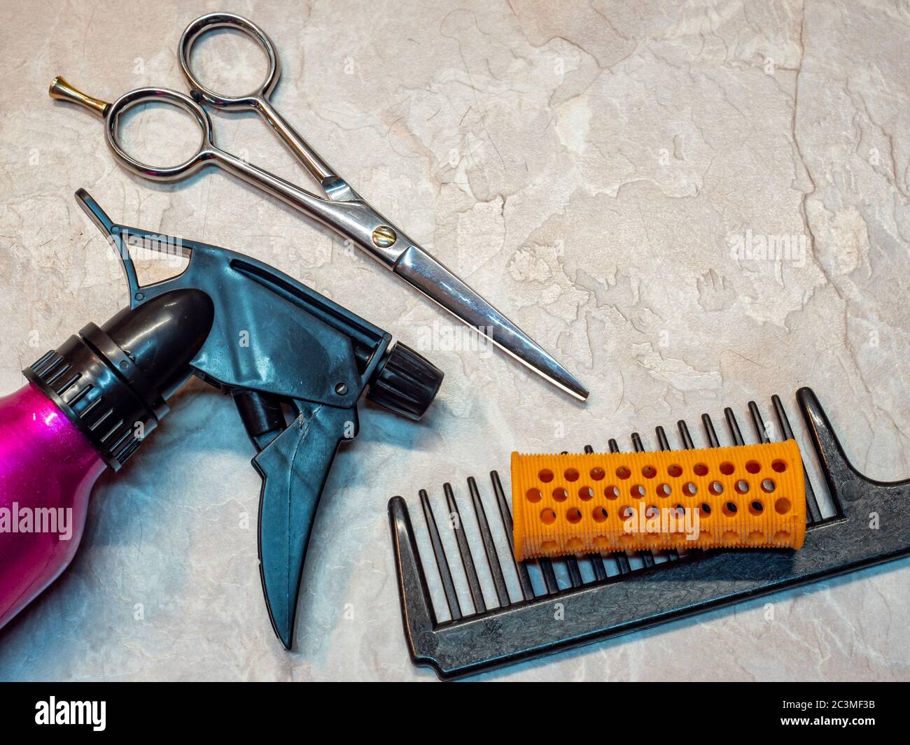 Instruments in hairdressing craft background Stock Photo - Alamy