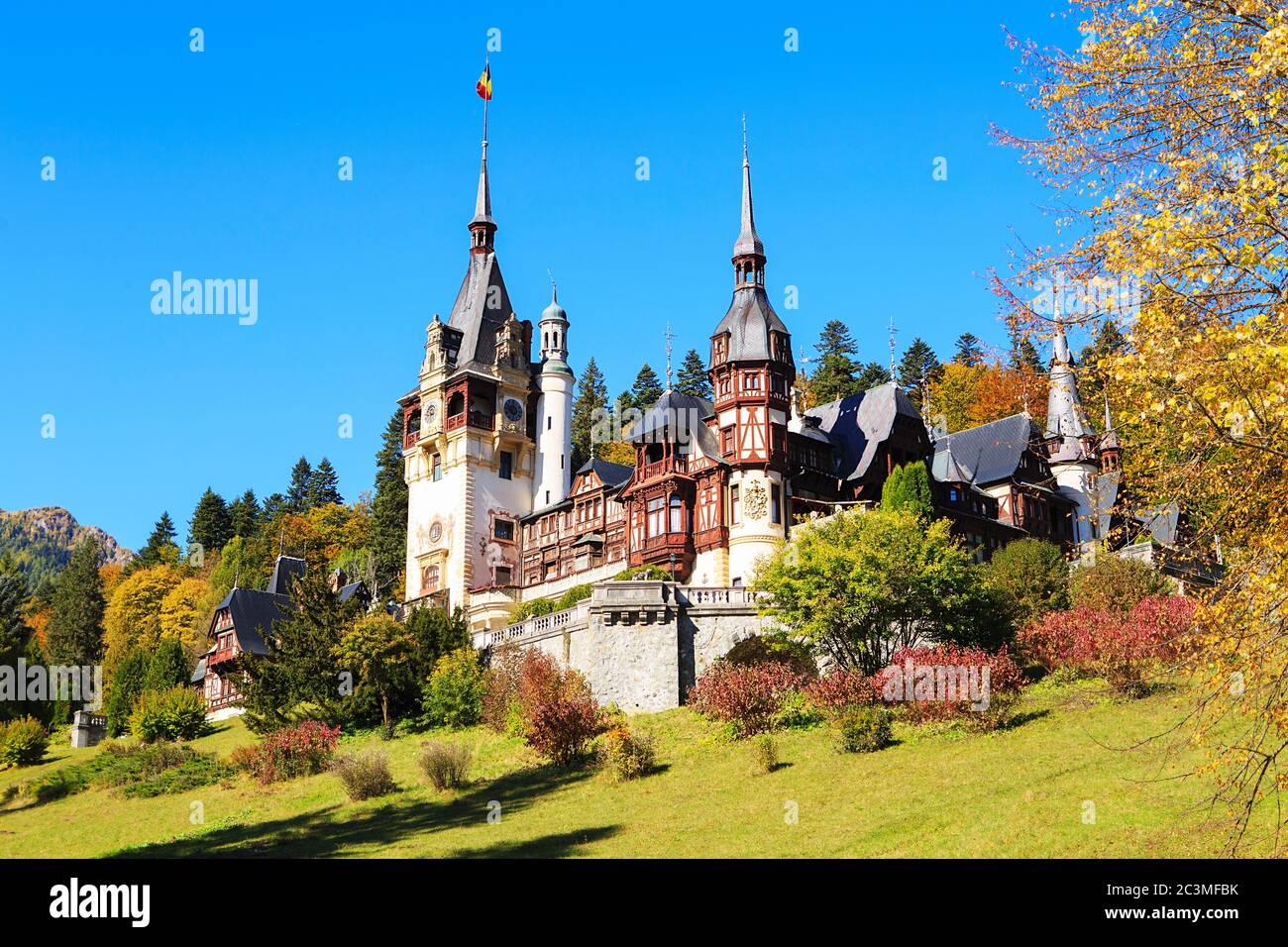 Peles Castle, Romania. Beautiful famous royal castle and ornamental ...