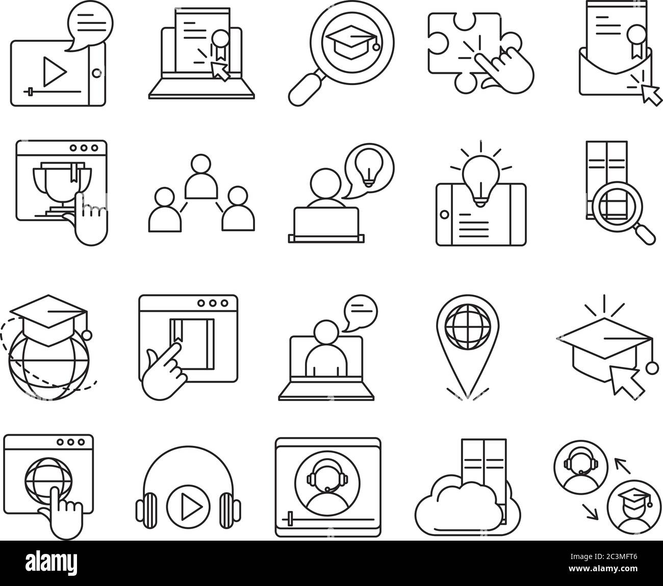 online education, website and mobile training courses icons set vector ...