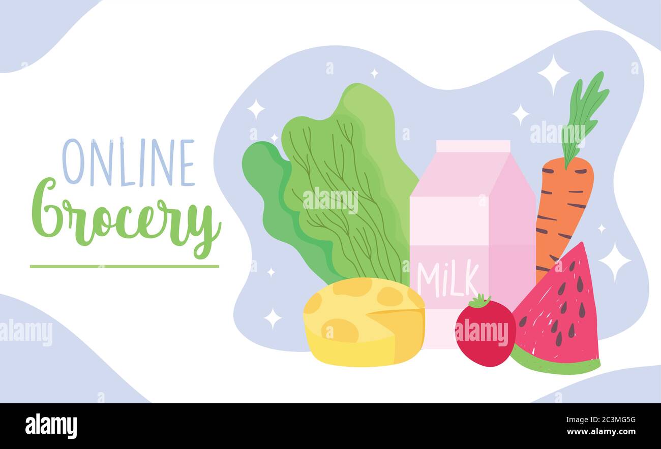 online market, fresh products food grocery shop home delivery vector ...