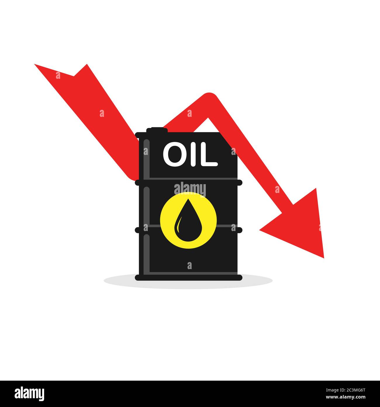 barrel labeled oil and a down arrow. Simple color flat icon isolated on ...