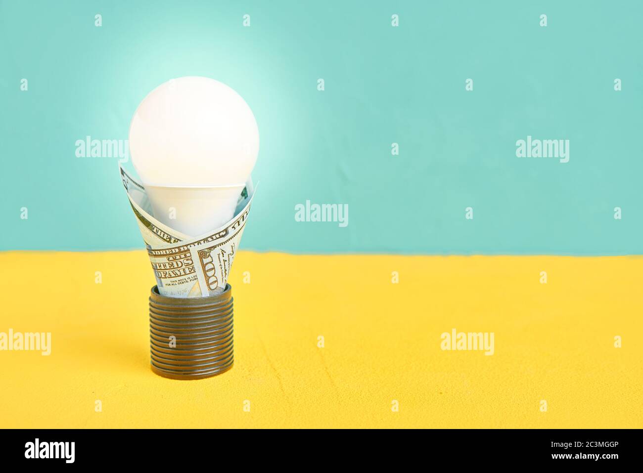 luminous led lamp in an electric cartridge 100 dollar bill. energy ...