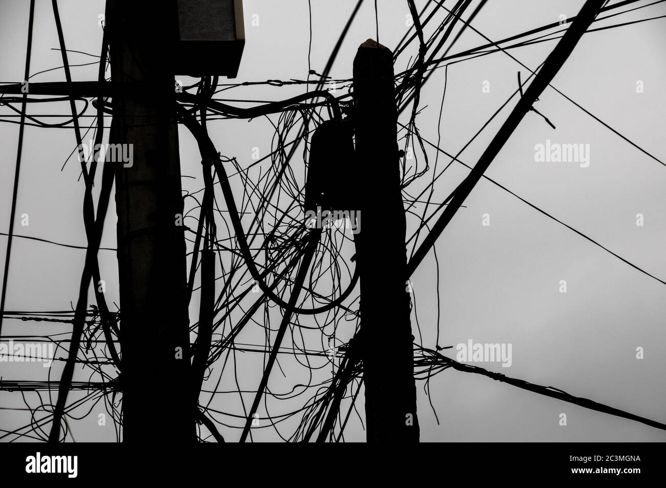 Silhouette of Dangerous Electricity Cables Pylon in Vietnam Stock Photo ...