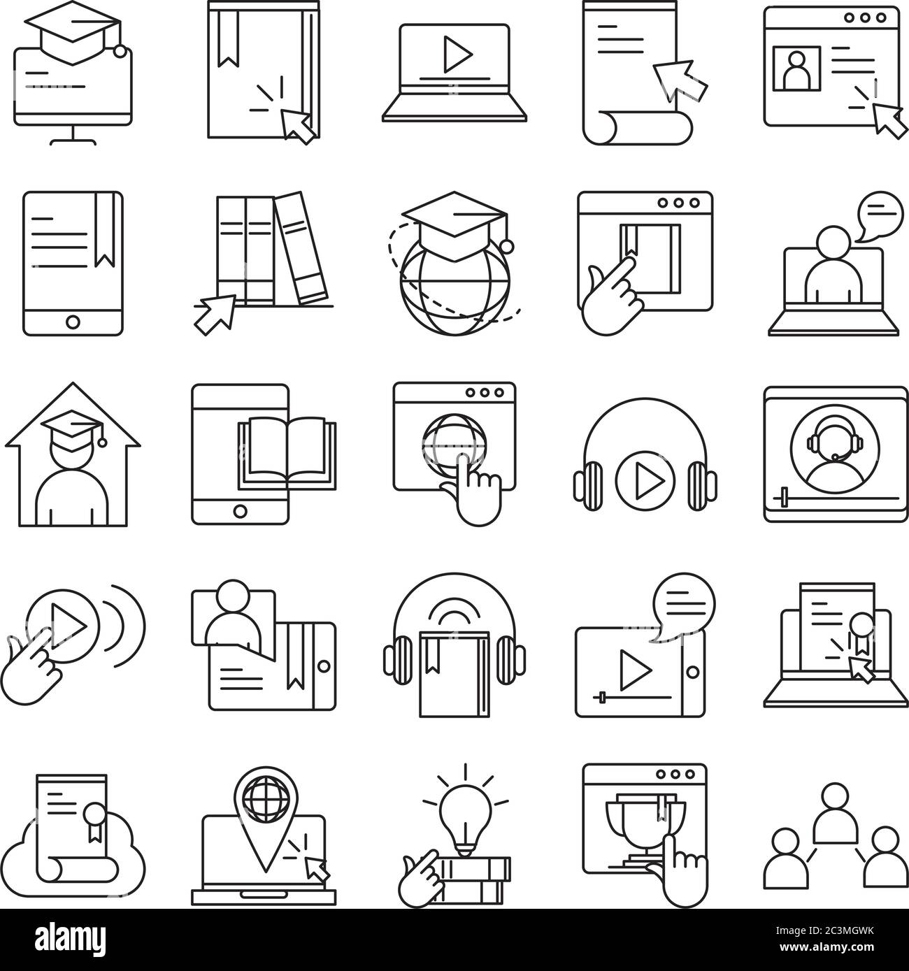 online education, website and mobile training courses icons set vector ...