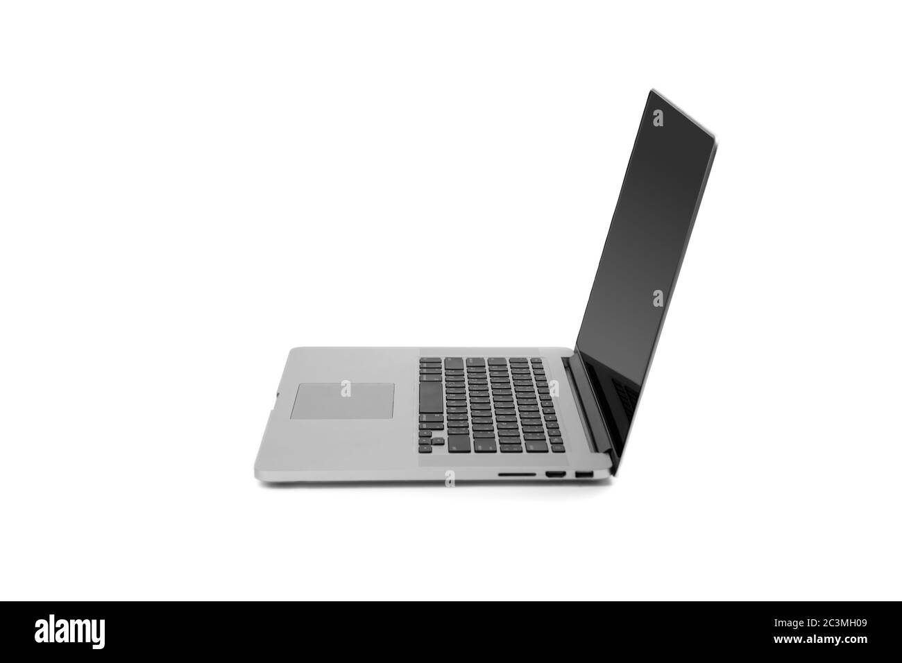 Laptop gray metalic sliver colour notebook beside view open cover on ...