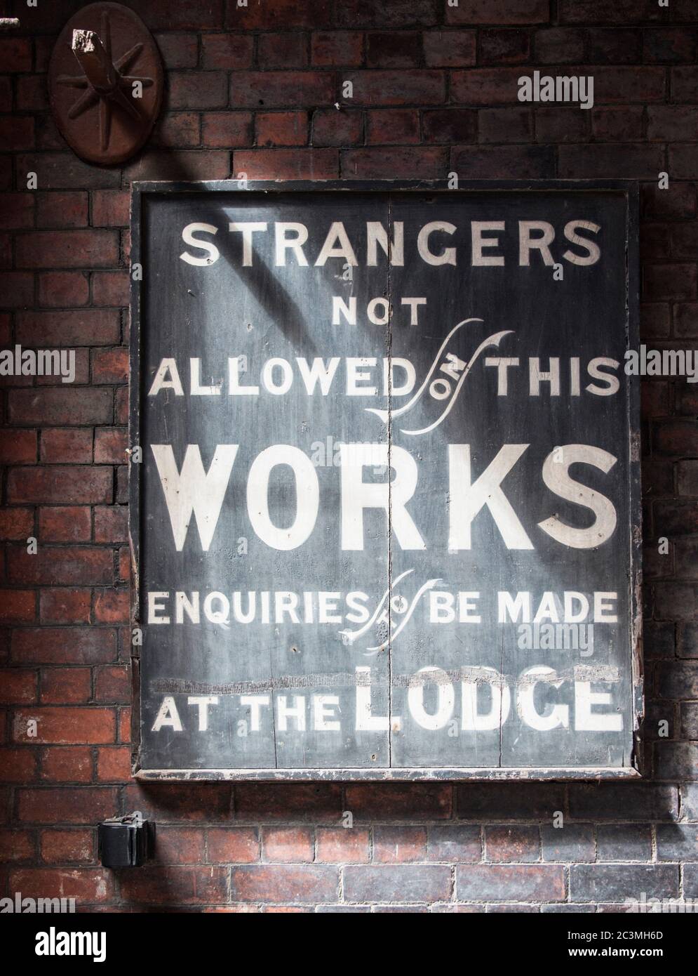 old warning sign at Middleport Pottery Stoke on Trent Staffordshire ...