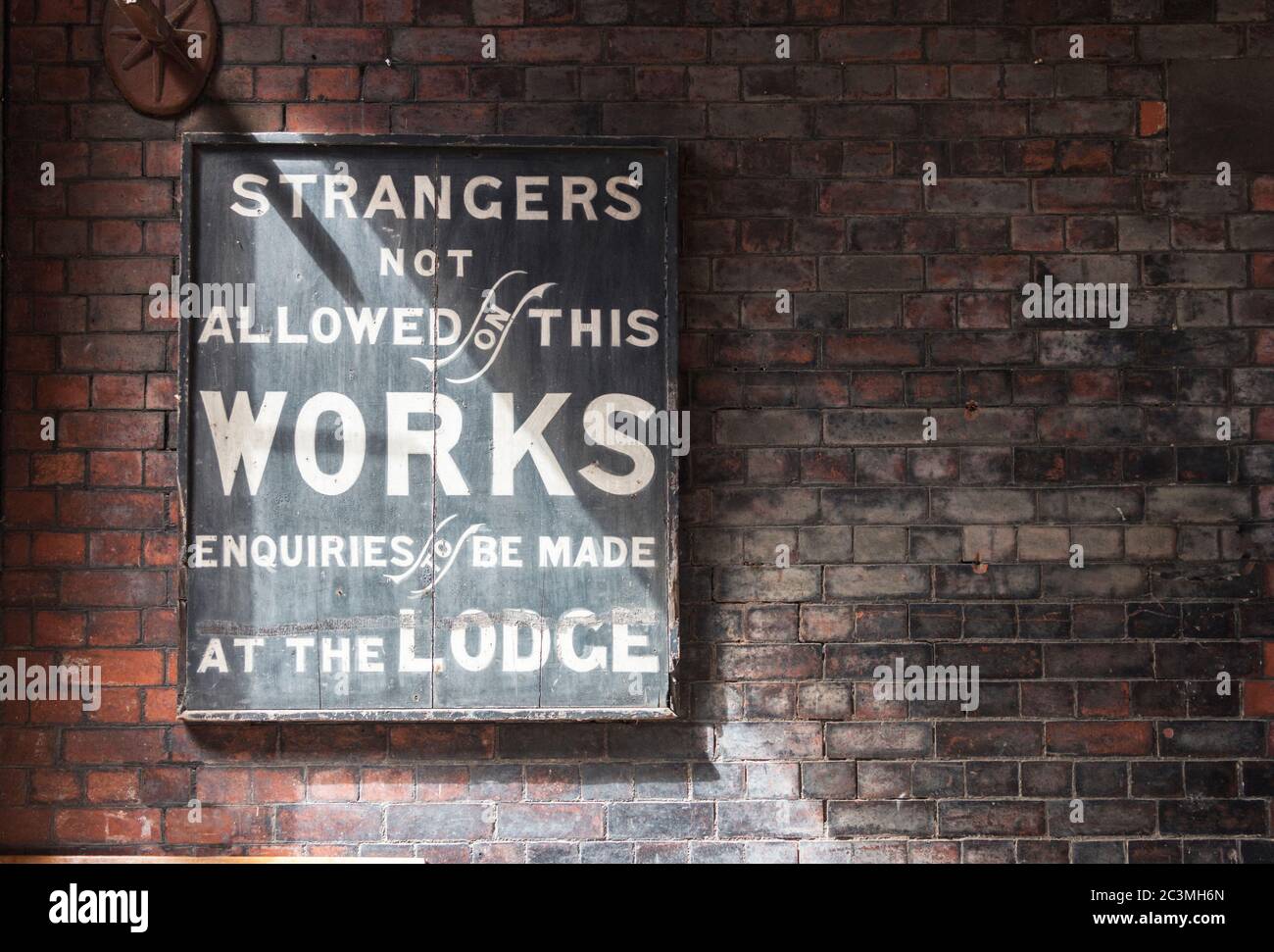 old warning sign at Middleport Pottery Stoke on Trent Staffordshire ...