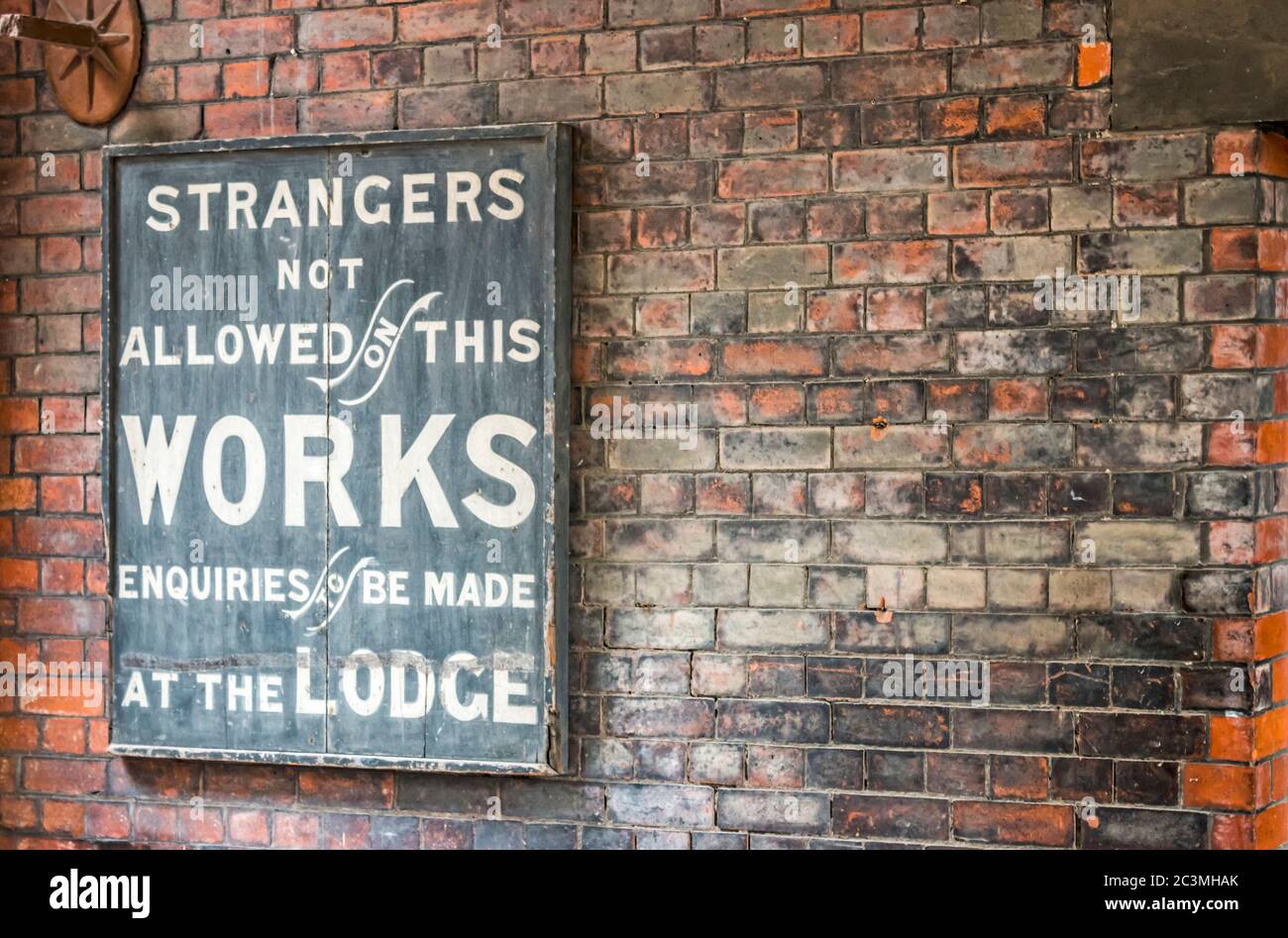 old warning sign at Middleport Pottery Stoke on Trent Staffordshire ...