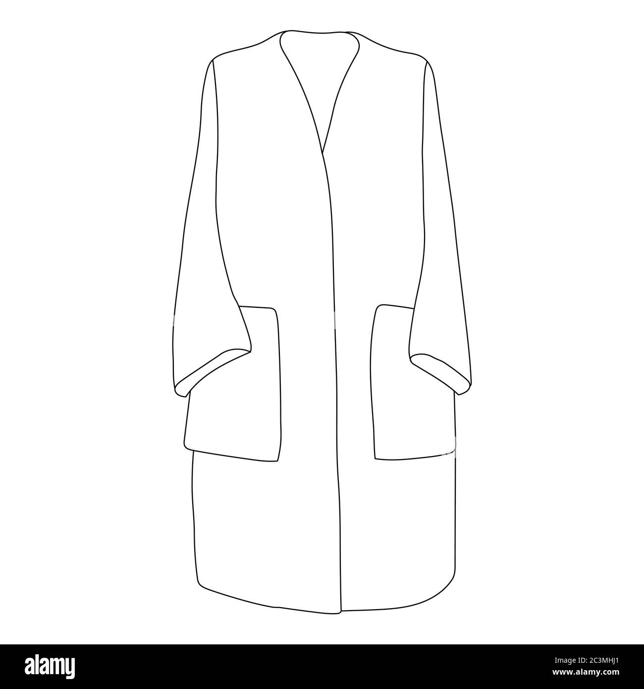 vector, on a white background, line sketch of a female coat Stock ...