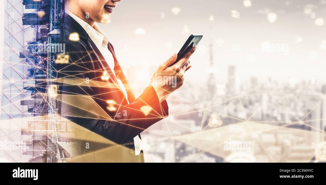 The modern creative communication and internet network connect in smart ...