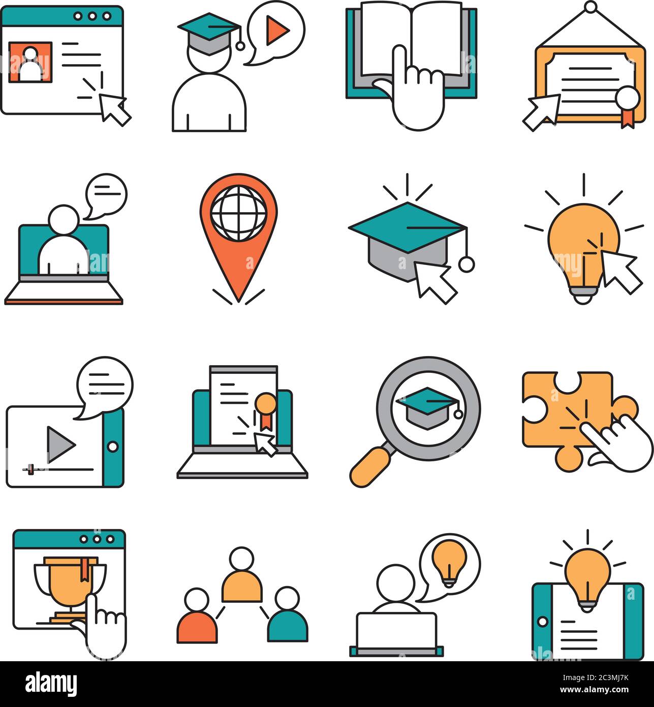 online education, website and mobile training courses icons set vector ...