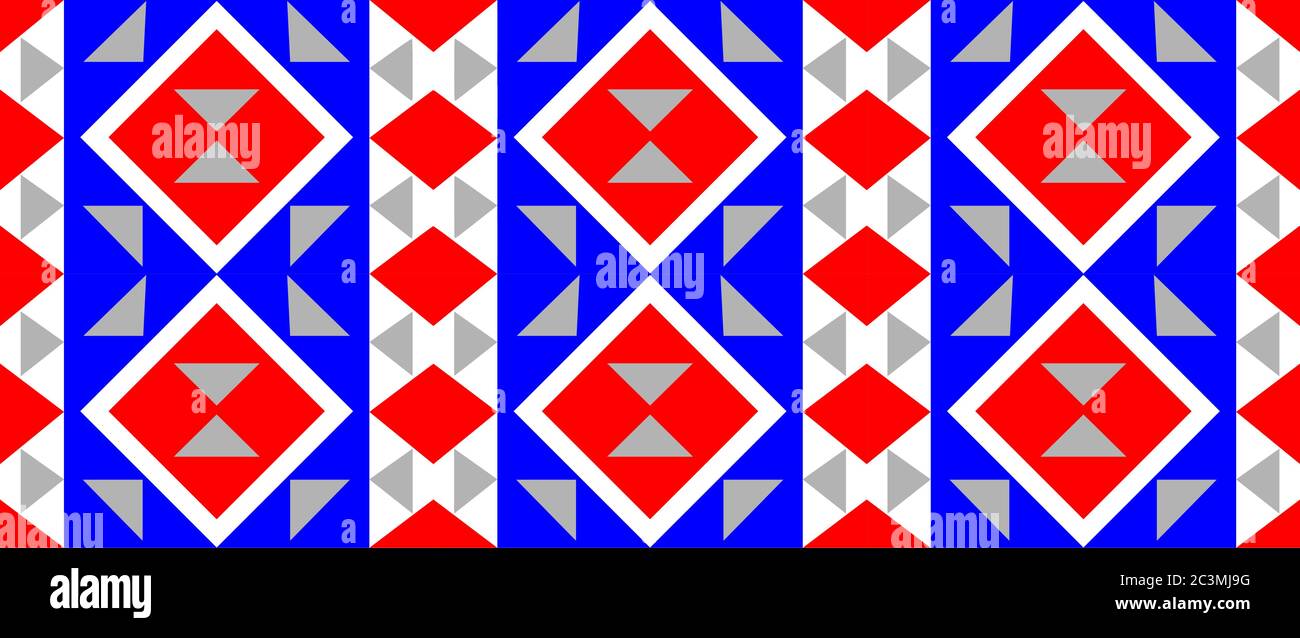 Block print style background in blue, red and grey colors Stock Vector ...