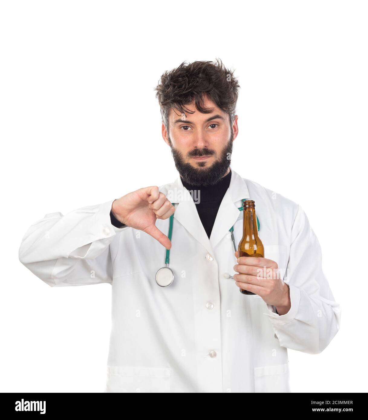 Young doctor with beard wearing a medical gown isolated on a white ...