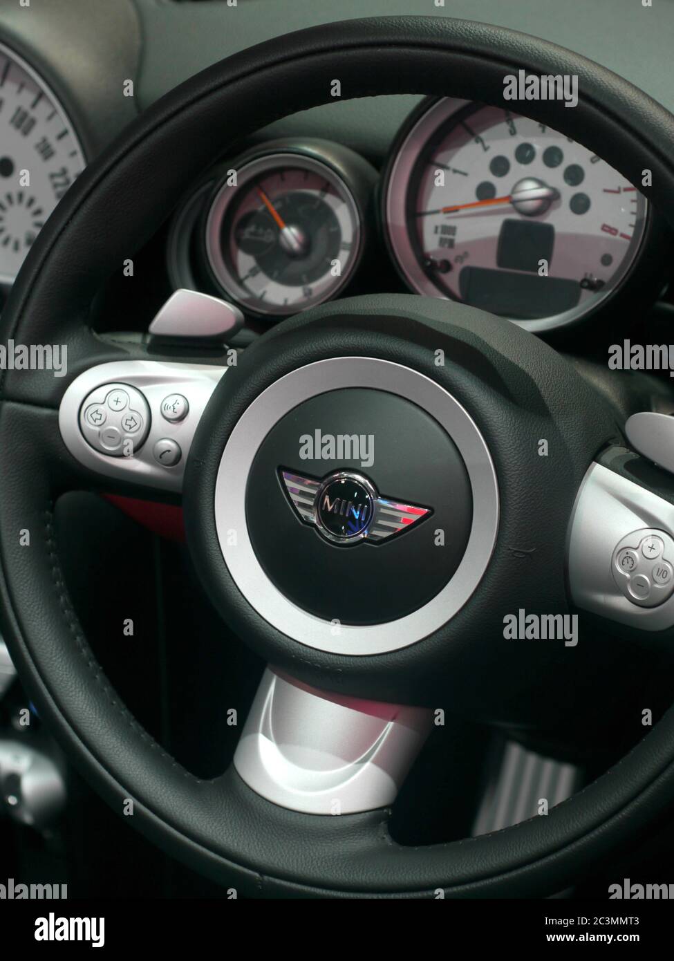 BANGKOK - MARCH 25: Steering wheel and dashboard of a Mini Cooper at ...