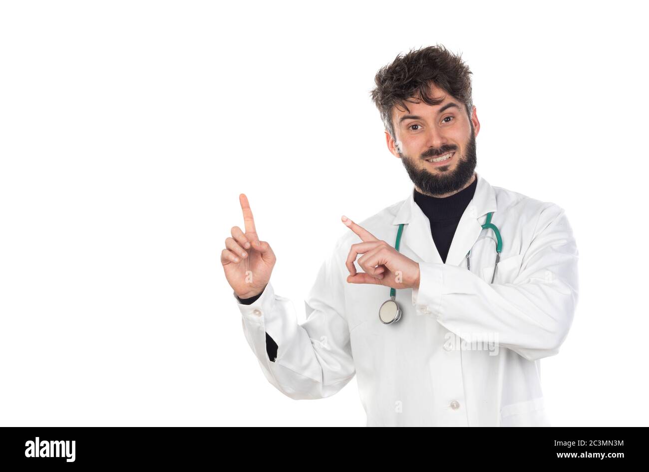 Young doctor beard stethoscope pointing Cut Out Stock Images & Pictures ...
