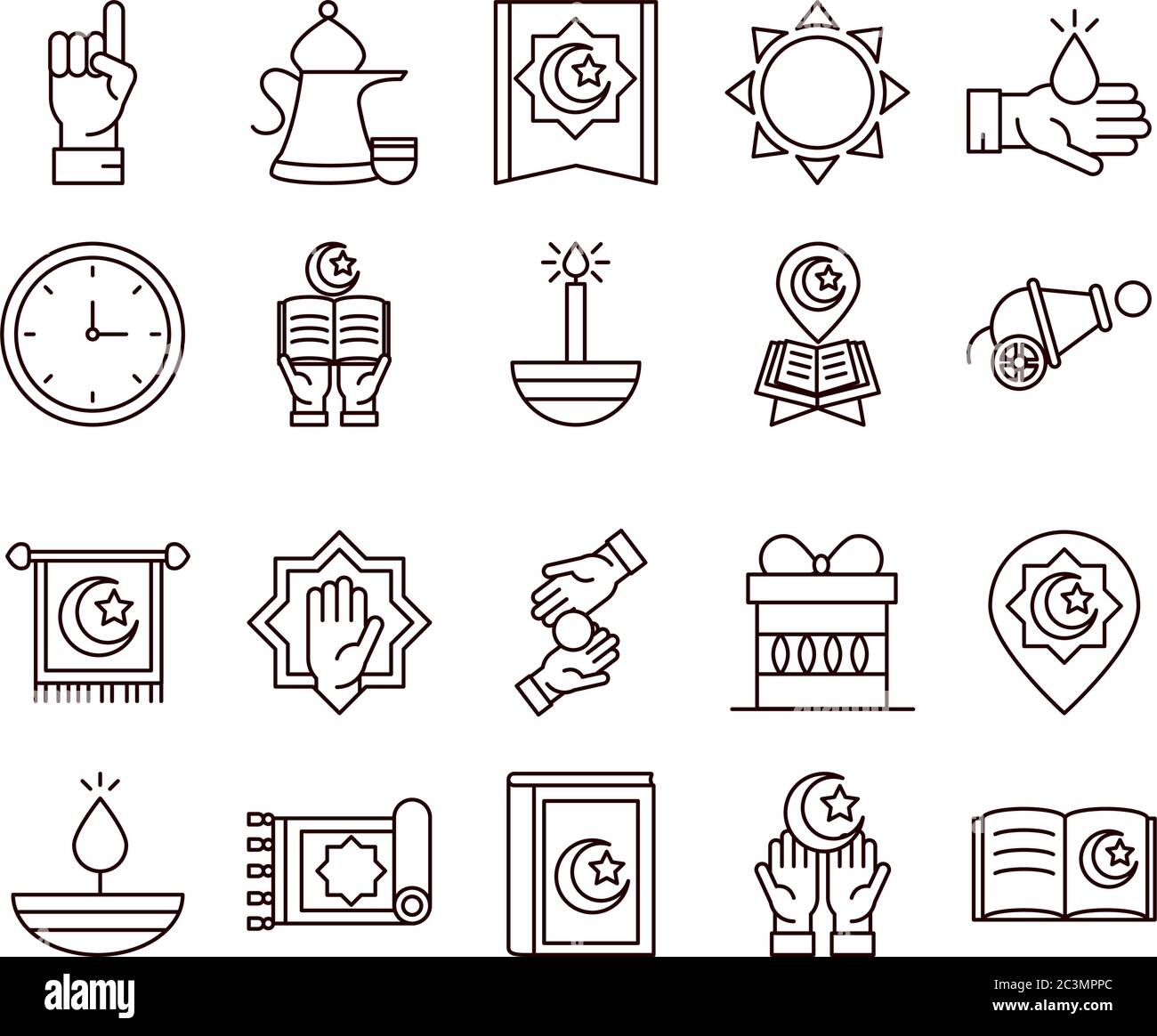 eid mubarak islamic religious celebration traditional icons set vector ...