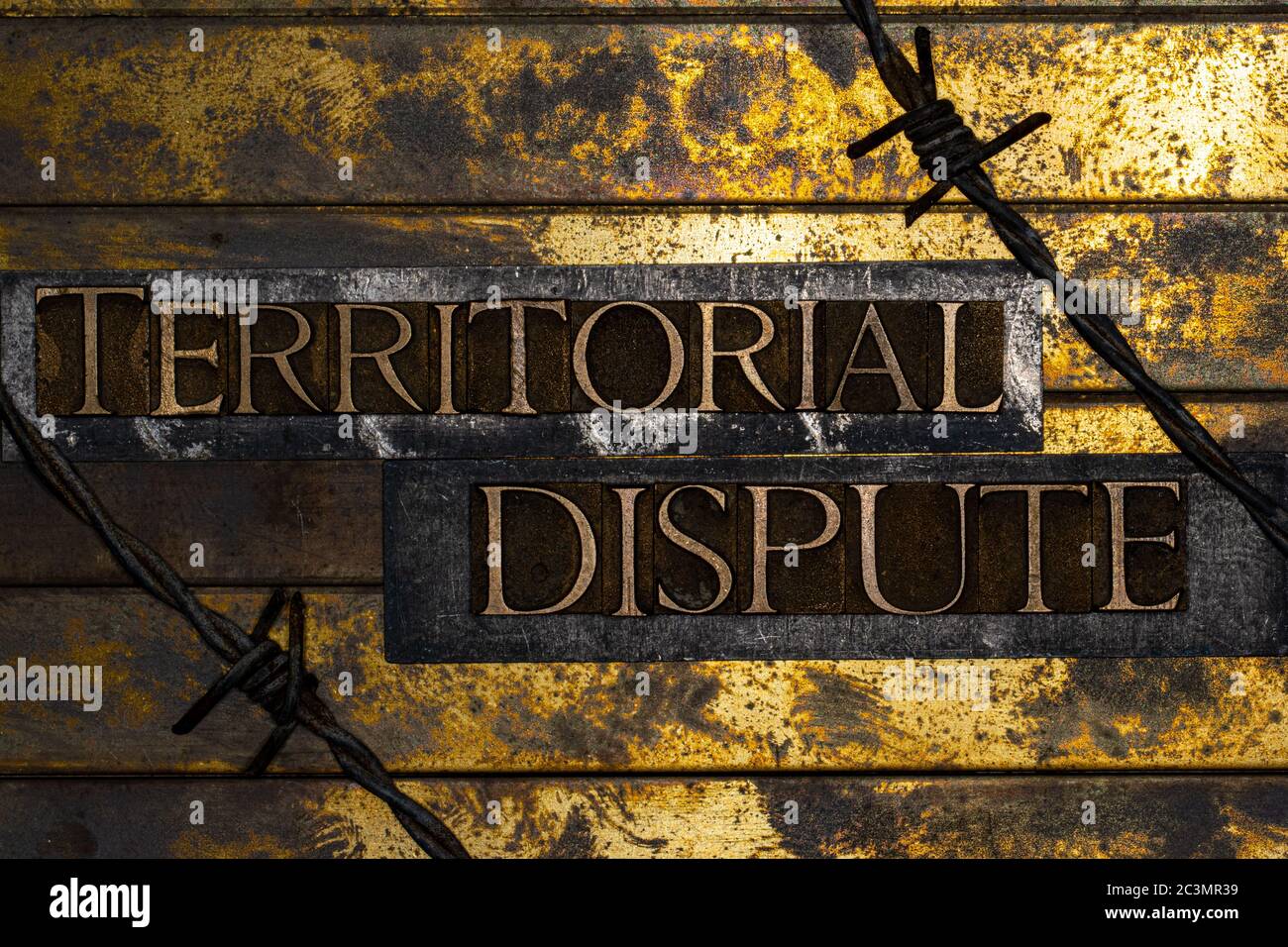 Territorial Dispute text formed with real authentic typeset letters on ...