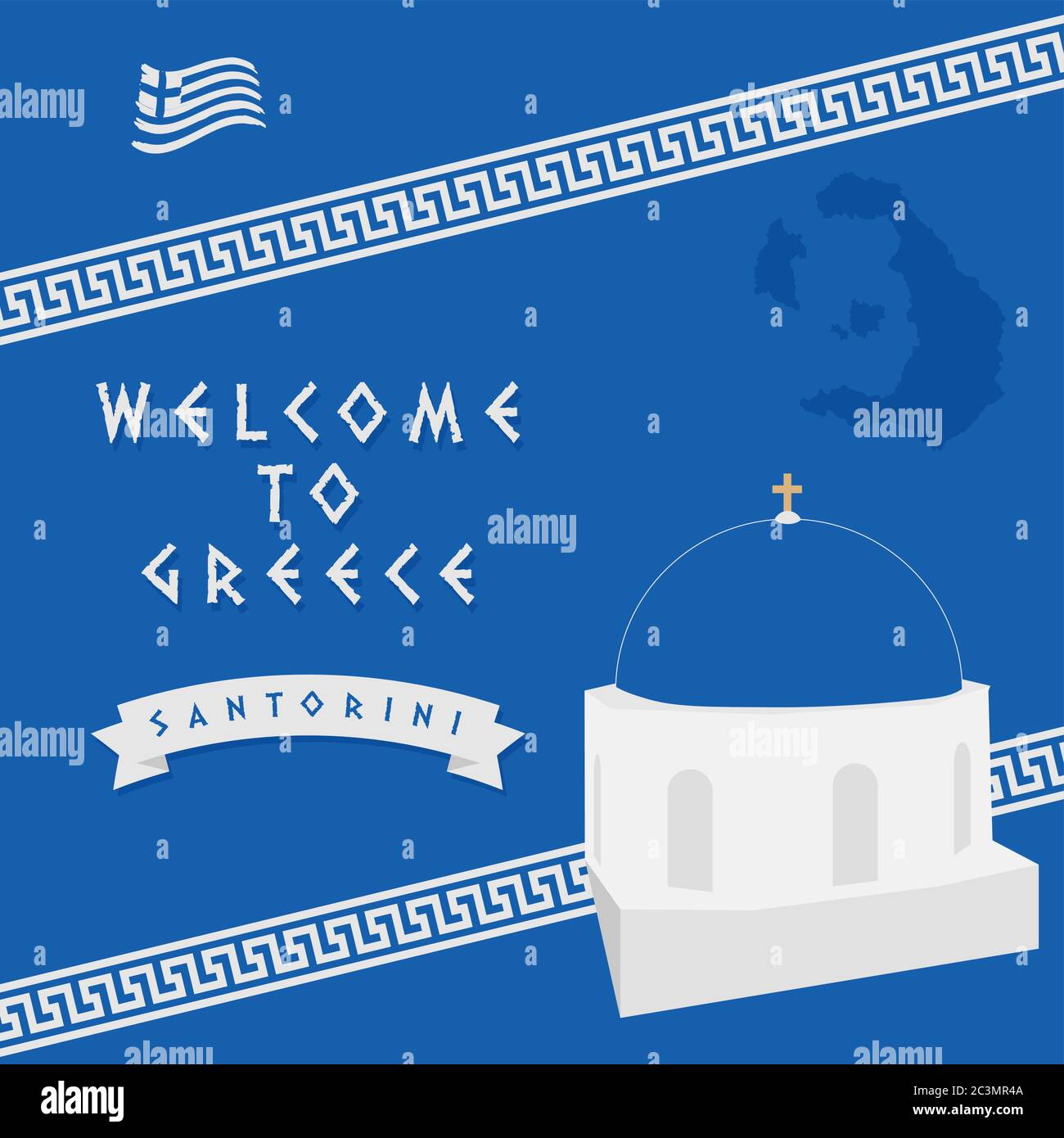 welcome to Santorini art with Greek blue color in background Stock ...