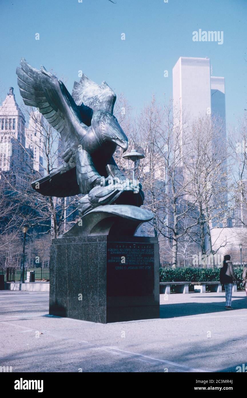 Vertical low angle shot of the Bronze eagle memorial monument at ...