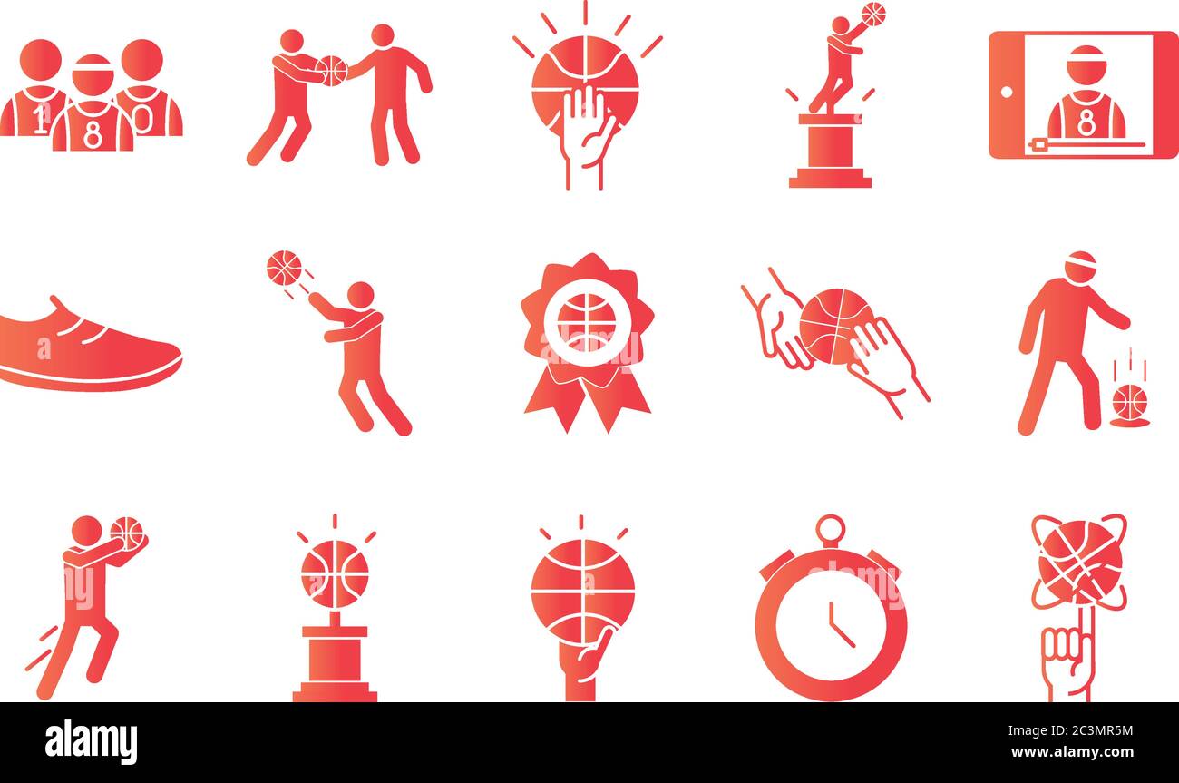 basketball game, recreation sport gradient style icons set vector ...