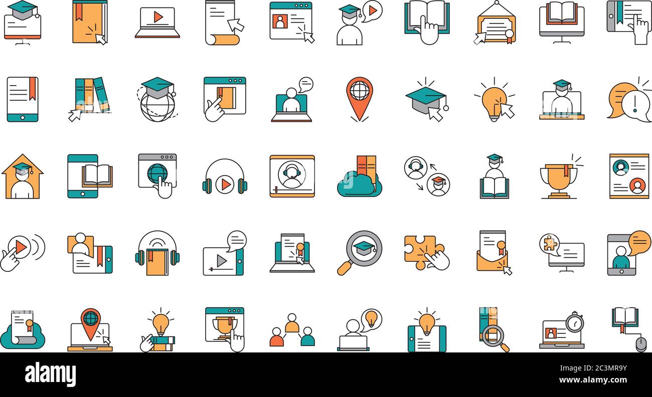 online education, website and mobile training courses icons set vector ...