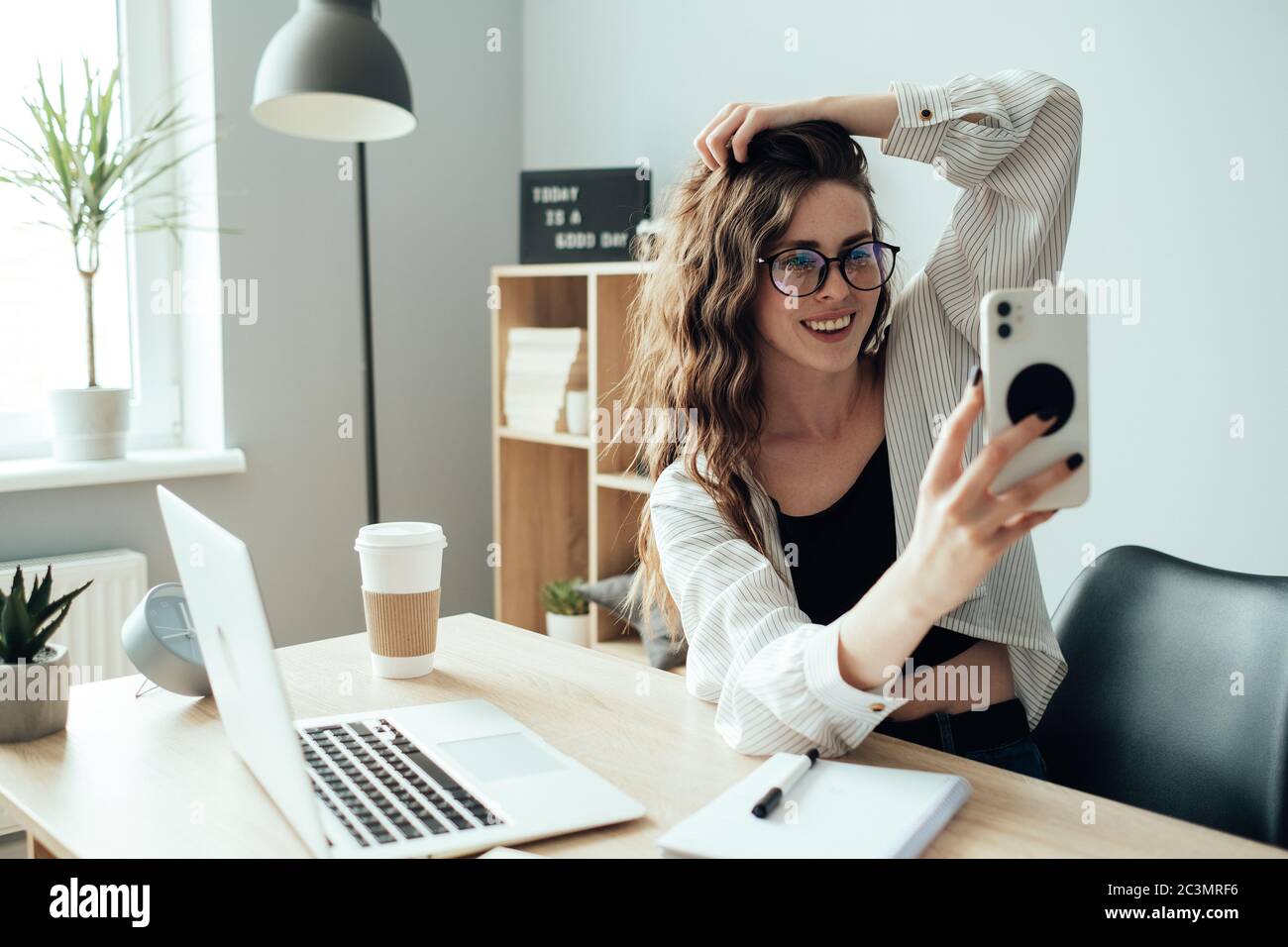Portrait of Young Adult Girl Working From Home, Freelance and Remote ...