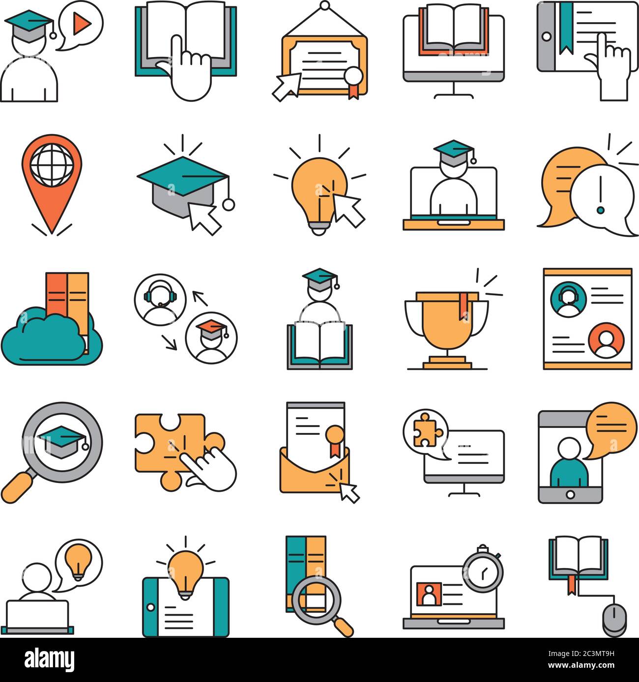 online education, website and mobile training courses icons set vector ...