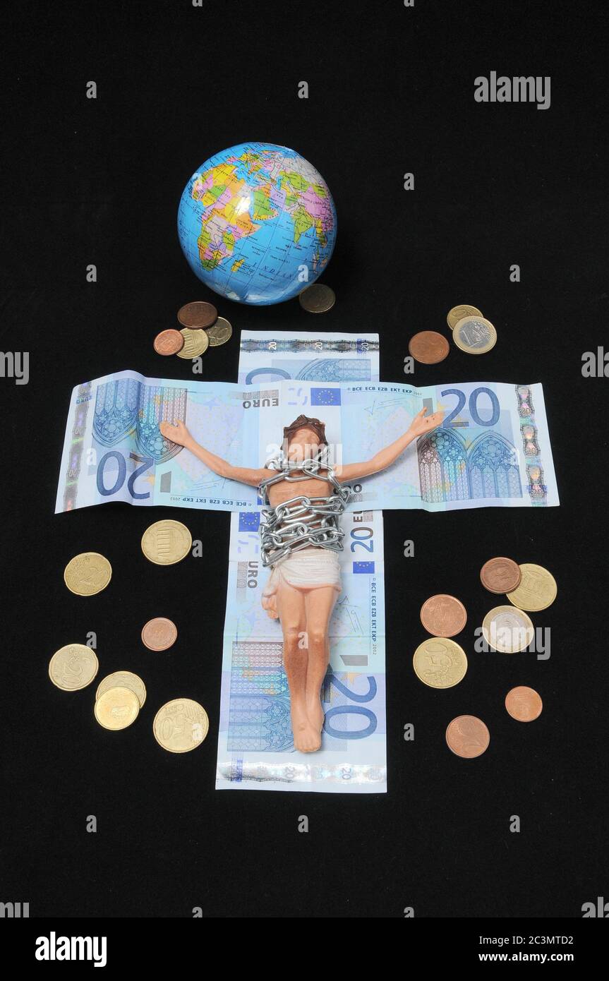 Jesus Christ and Money on a Dark Background - Religion Concept Stock ...