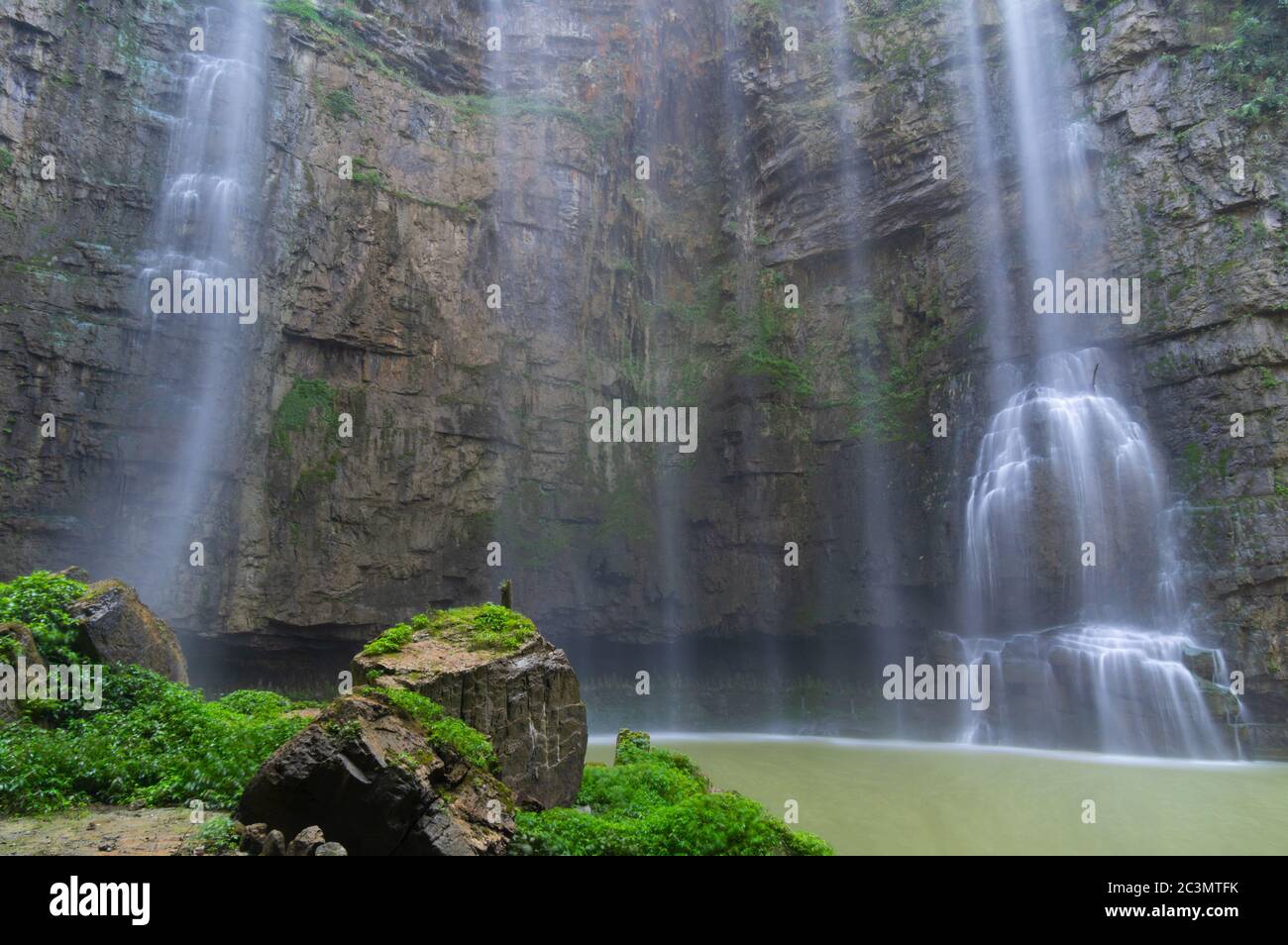 Summer scenery of the Three Gorges Waterfall in Yichang, Hubei, China ...