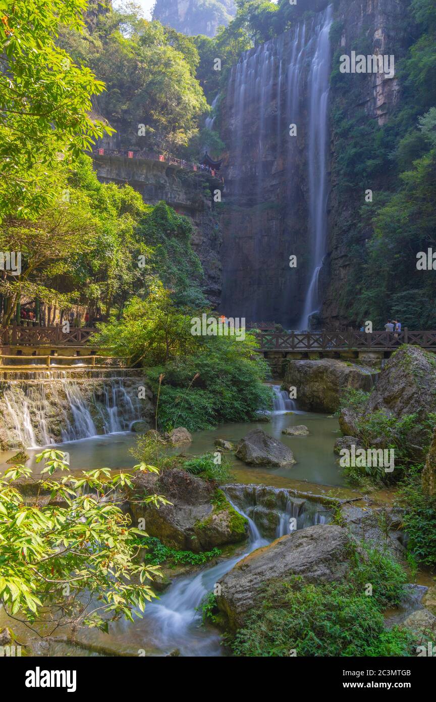 Summer scenery of the Three Gorges Waterfall in Yichang, Hubei, China ...