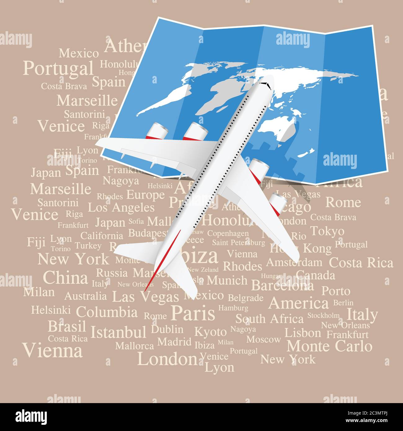 travel sign background with airplane and map vector illustration Stock ...