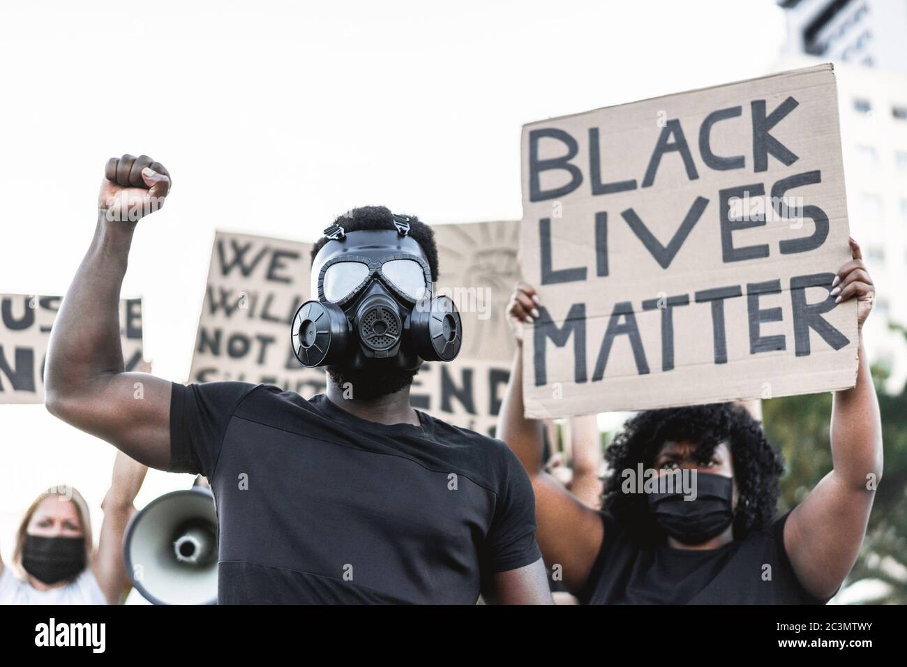 People from different culture and races protest on the street for equal ...