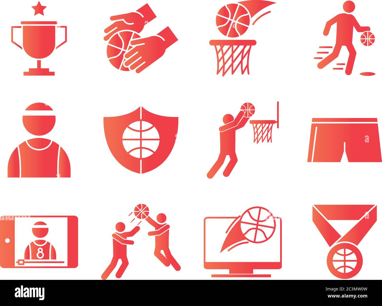 basketball game, recreation sport gradient style icons set vector ...