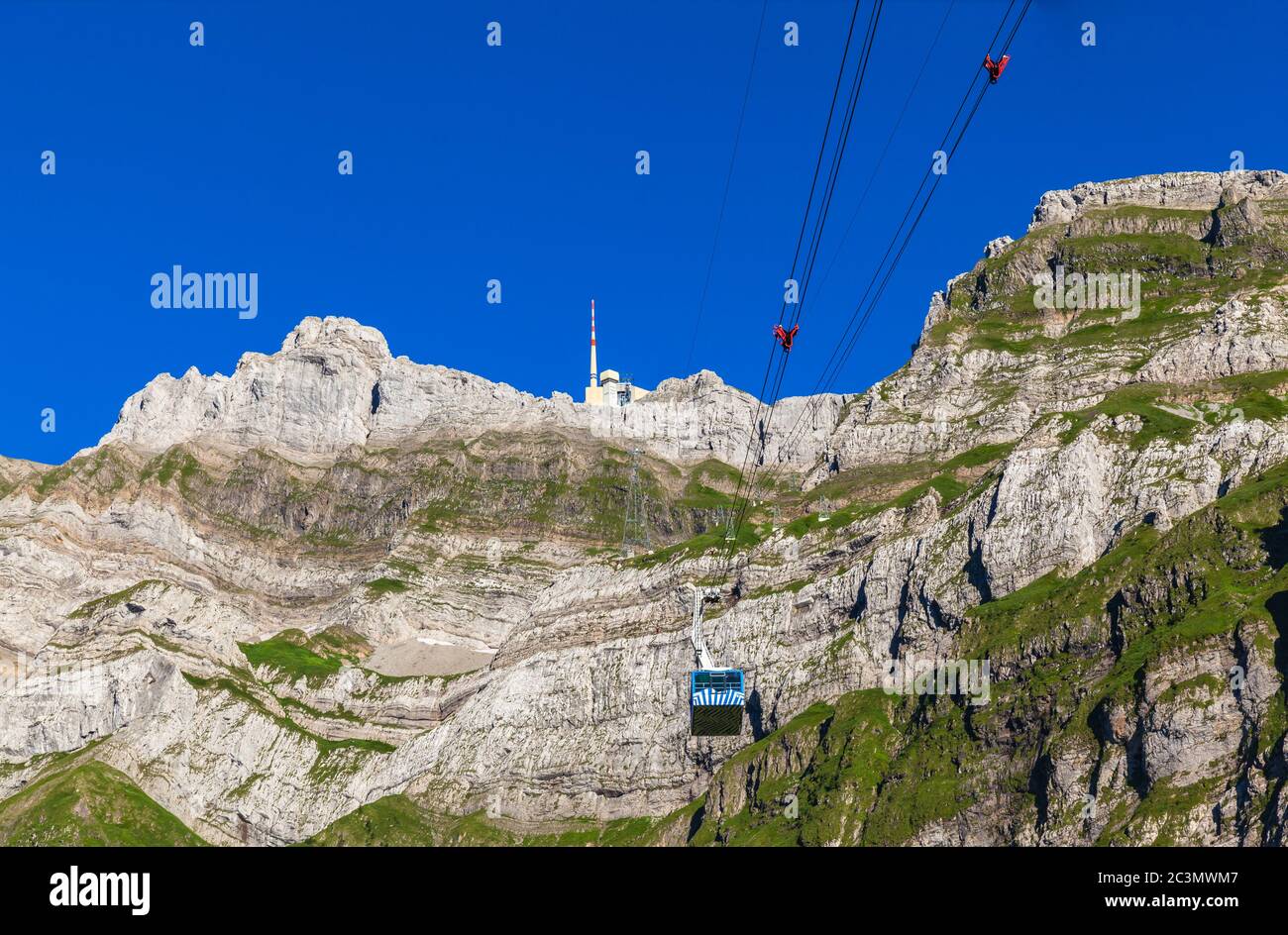 Cablecar running towards Santis (Santis) a famous peak of the Swiss ...