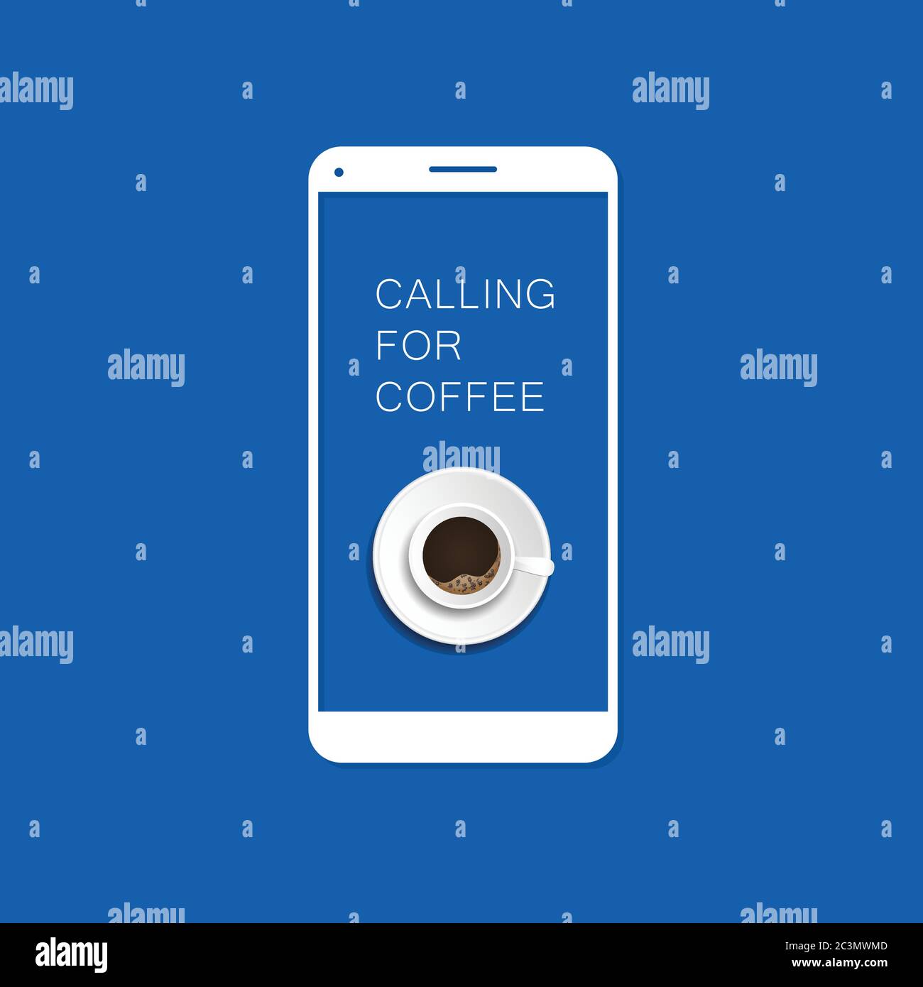 coffee calling illustration with smartphone one on blue Stock Vector ...