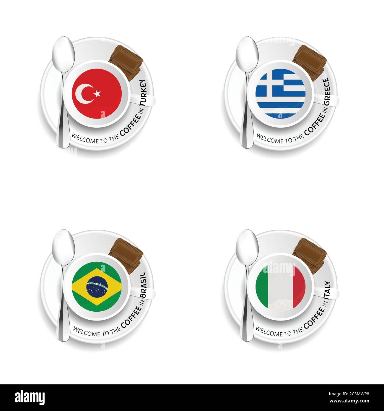 coffee cup with flags vector illustration with welcome note Stock ...