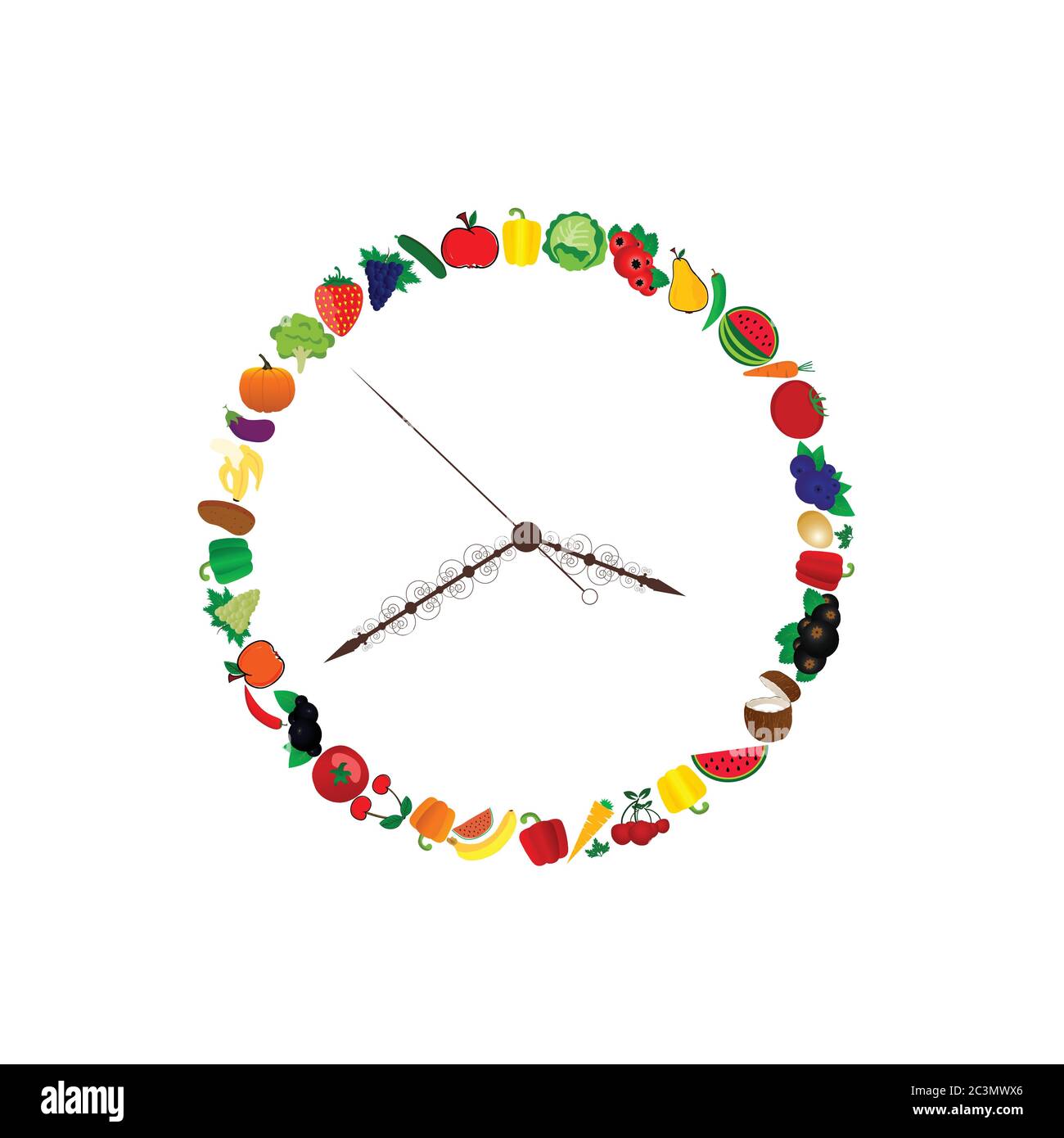 fruit and vegetable clock illustration in colorful Stock Vector Image ...
