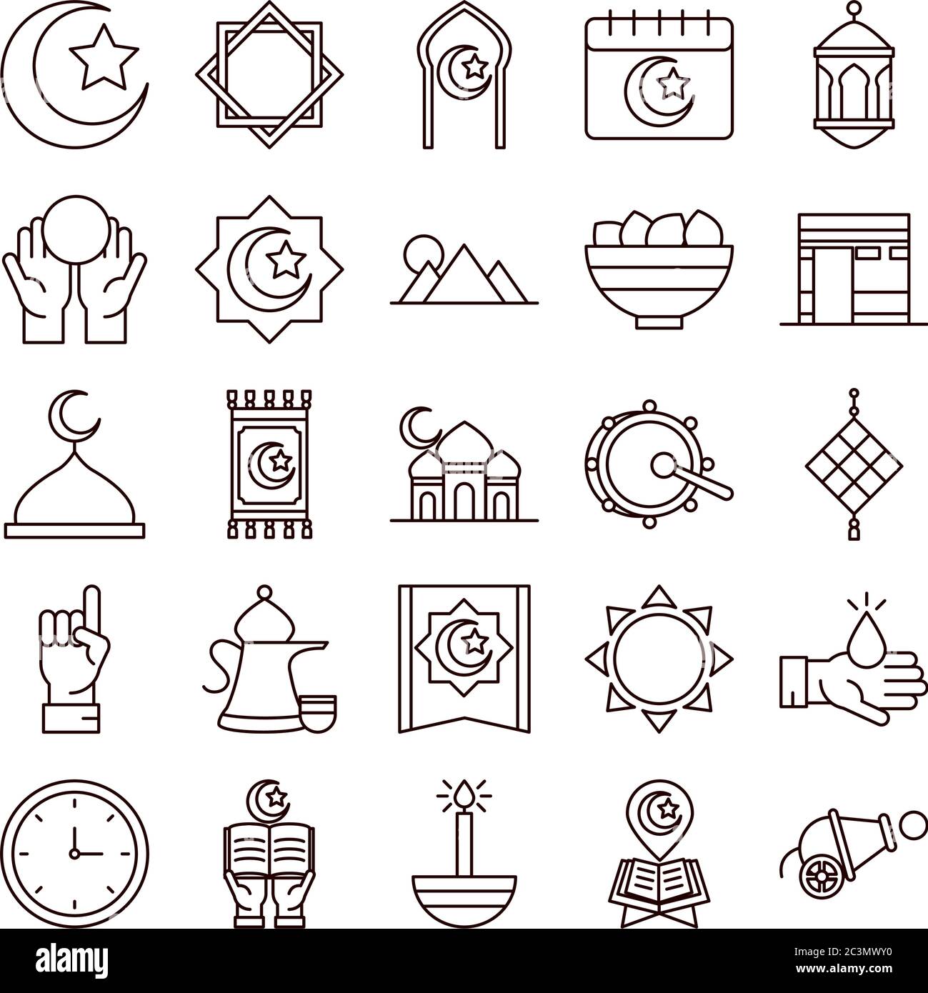 eid mubarak islamic religious celebration traditional icons set vector ...