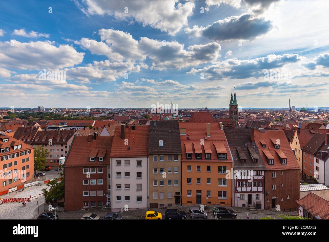 Aerial view of Nuremberg cityscape from the castle on the hill, Bavaria ...