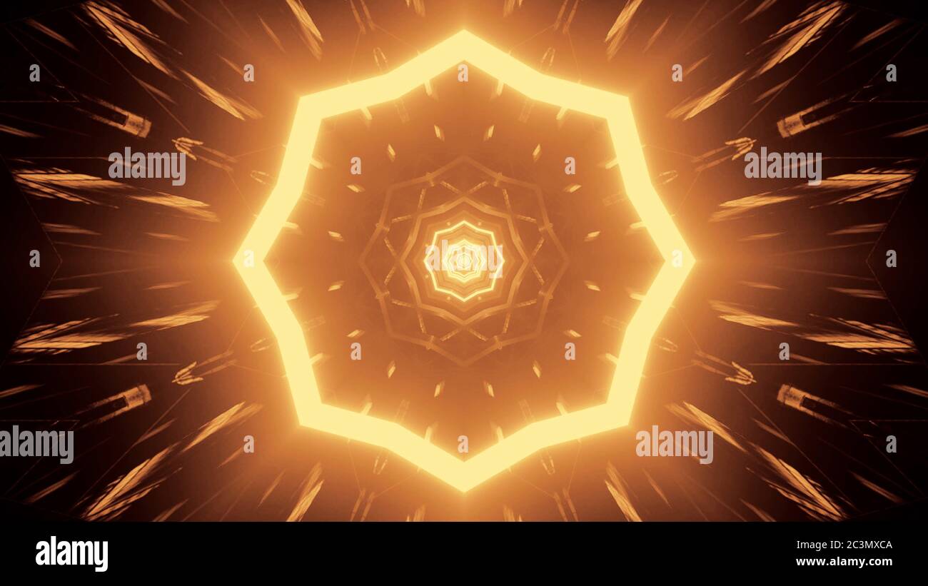3D rendering of an illustration with geometric shapes and golden laser ...