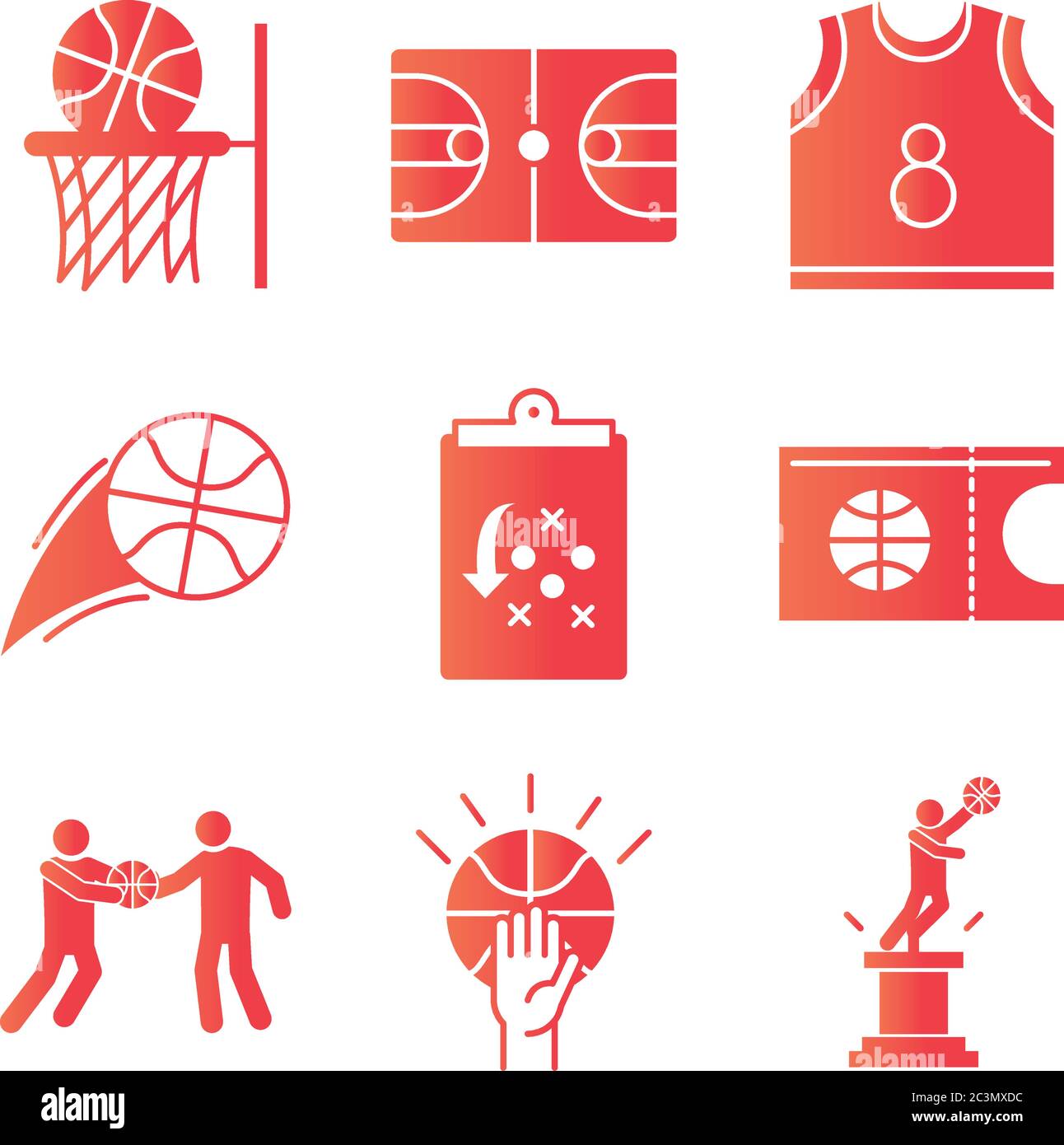 basketball game, recreation sport gradient style icons set vector ...