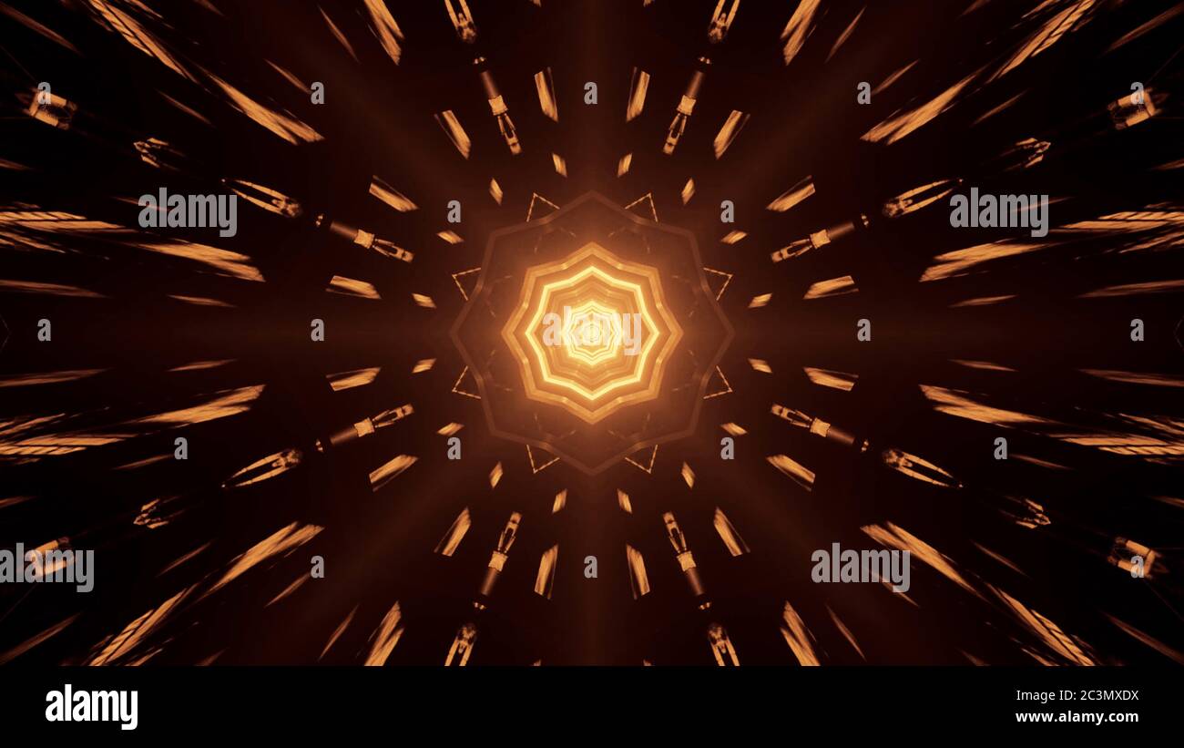 3D rendering of an illustration with geometric shapes and golden laser ...