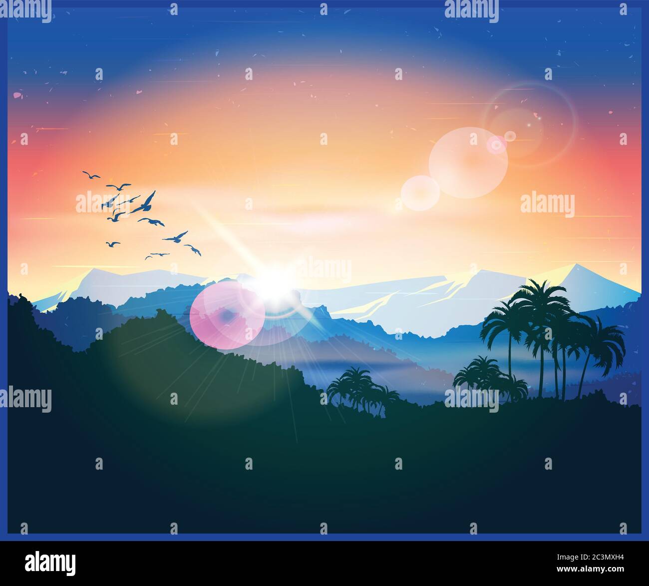 Stylized vector illustration jungle landscape in the sun Stock Vector ...