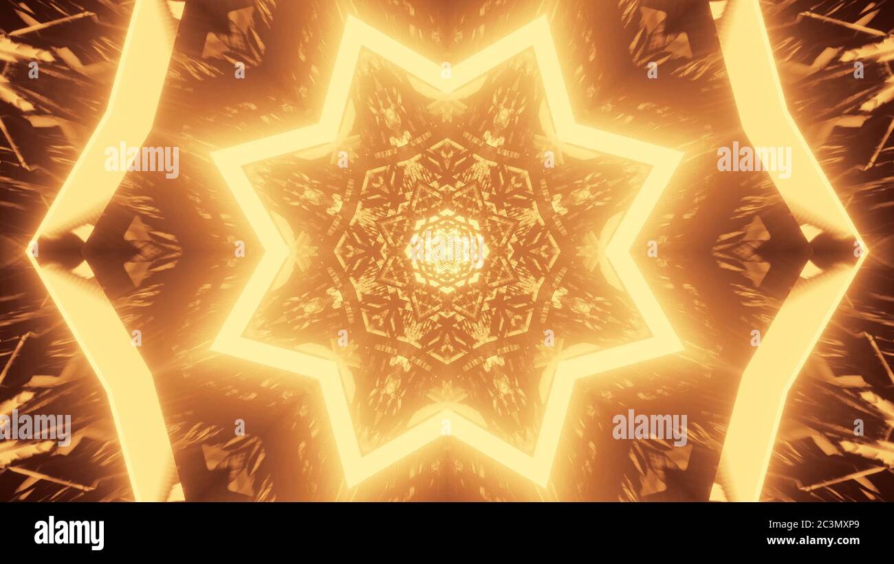 3D rendering of an illustration with geometric shapes and golden laser ...