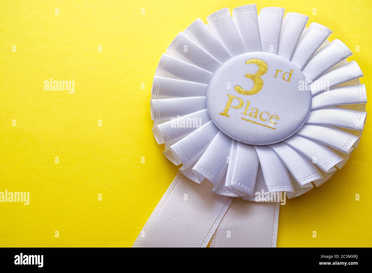 3rd place runner up white rosette with central gold text place to be ...